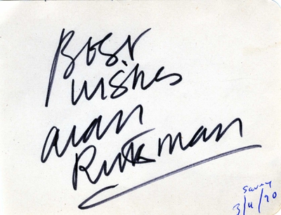 Alan Rickman Autograph Profile by RACC - Alan Rickman Autographs ...